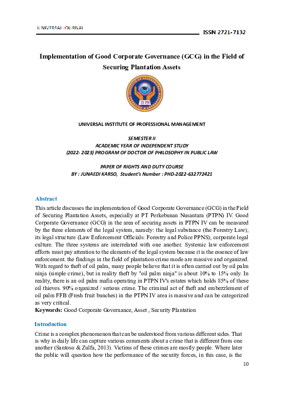 (PDF) Implementation of Good Corporate Governance (GCG) in the Field of ...