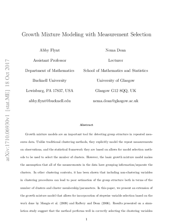 (PDF) Growth Mixture Modeling with Measurement Selection