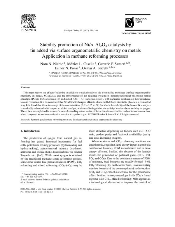 (PDF) Stability promotion of Ni/α-Al2O3 catalysts by tin added via ...