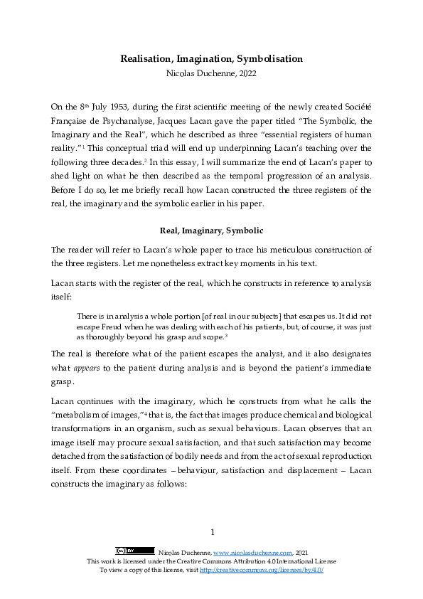 (PDF) Realisation, Imagination, Symbolisation