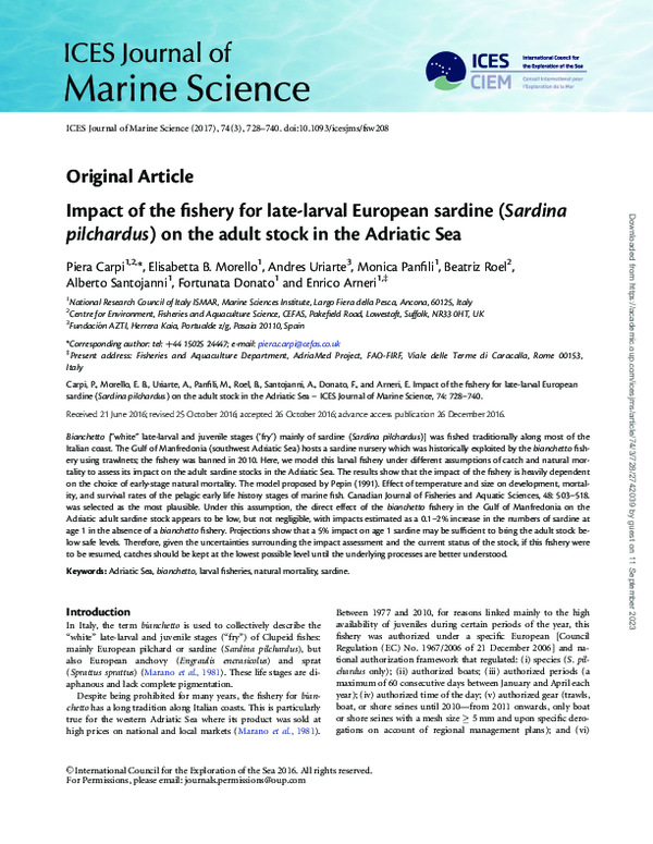(PDF) Impact of the fishery for late-larval European sardine (Sardina ...