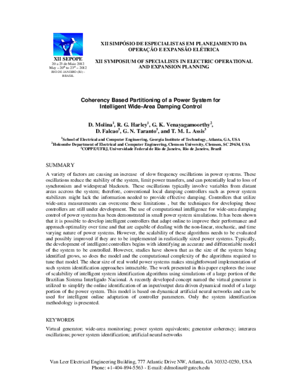 (PDF) Coherency based partitioning of a power system for intelligent wide-area damping control