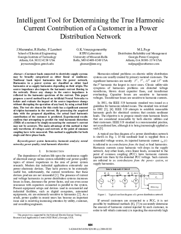 (PDF) Intelligent Tool for Determining the True HarmonicCurrent Contribution of a Customer in a ...