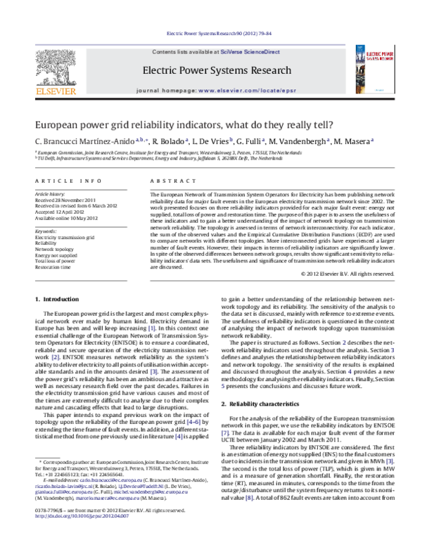 (PDF) European power grid reliability indicators, what do they really tell?