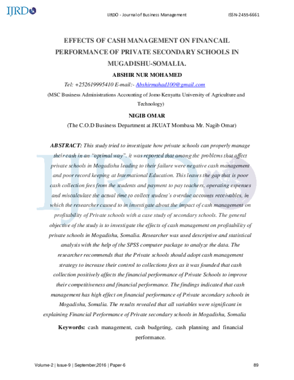 (PDF) Effects of Cash Management on Financial Performance of Private ...