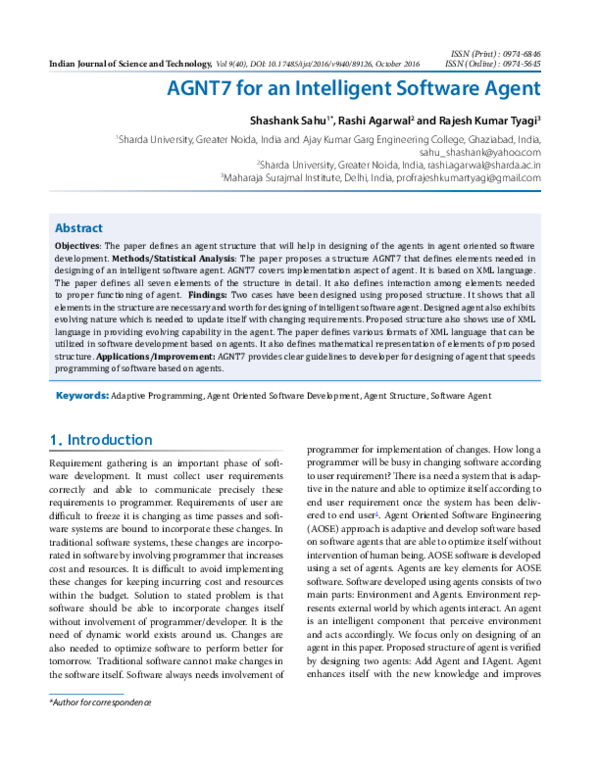 (PDF) AGNT7 for an Intelligent Software Agent