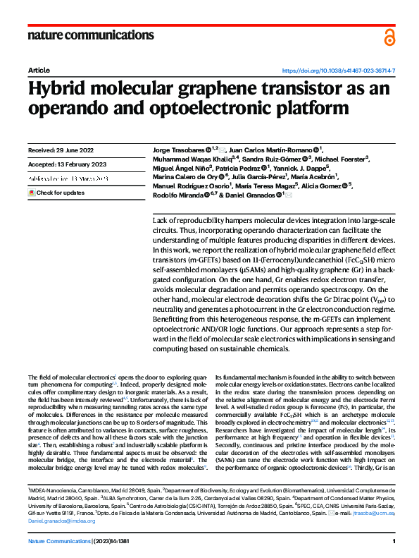 (PDF) Hybrid molecular graphene transistor as an operando and ...