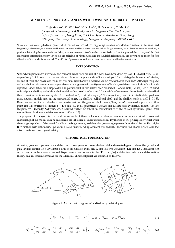 (PDF) Mindlin Cylindrical Panels with Twist and Double Curvature