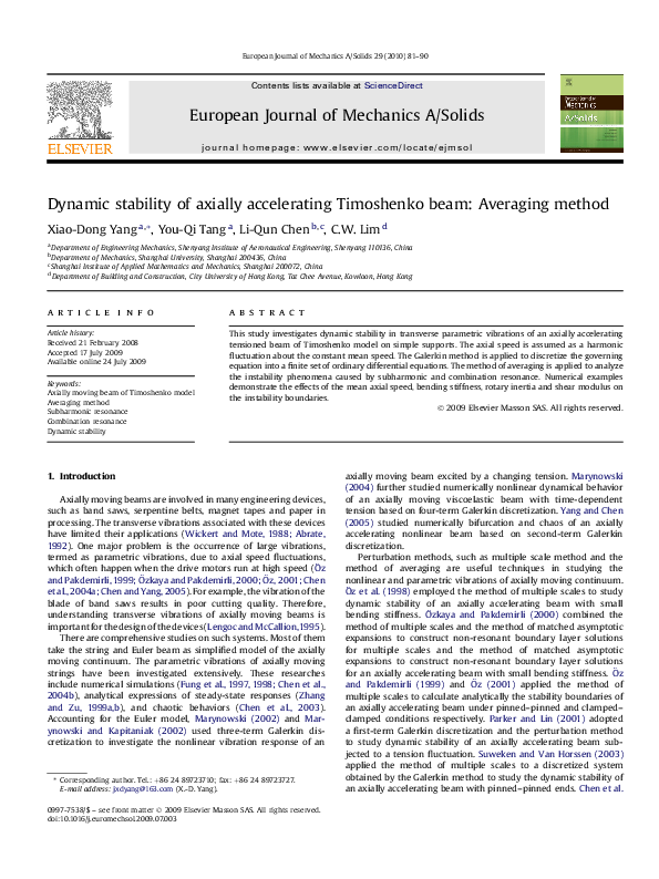 (PDF) Dynamic stability of axially accelerating Timoshenko beam ... (PDF) Dynamic stability of axially accelerating Timoshenko beam ...