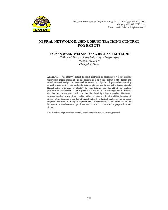 (PDF) Neural Network-Based Robust Tracking Control For Robots