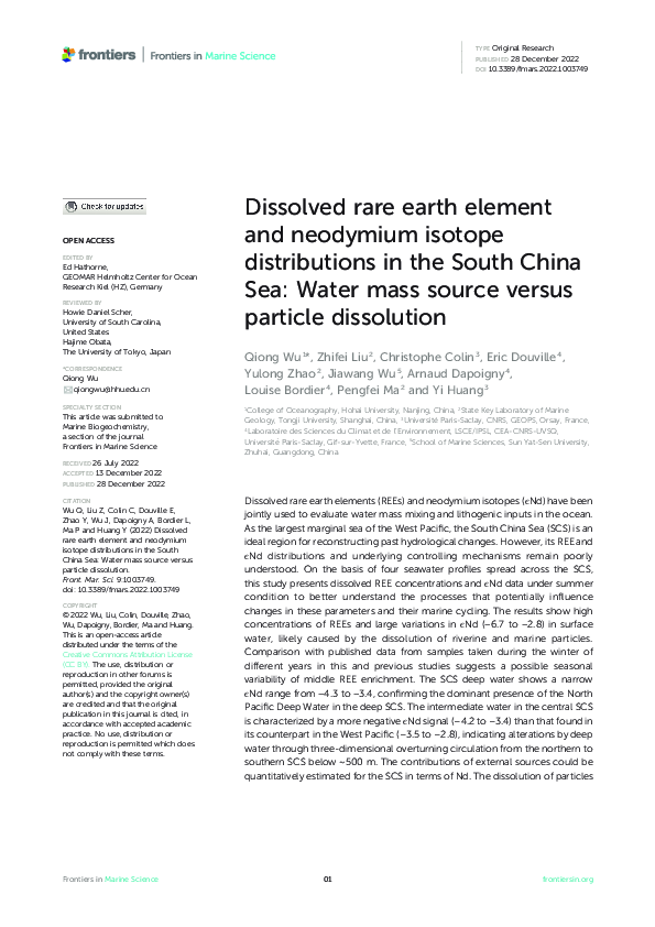 (PDF) Dissolved rare earth element and neodymium isotope distributions ...