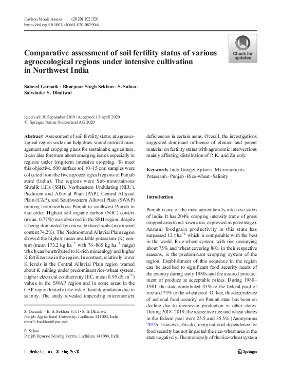 (PDF) Comparative assessment of soil fertility status of various agroecological regions under ...