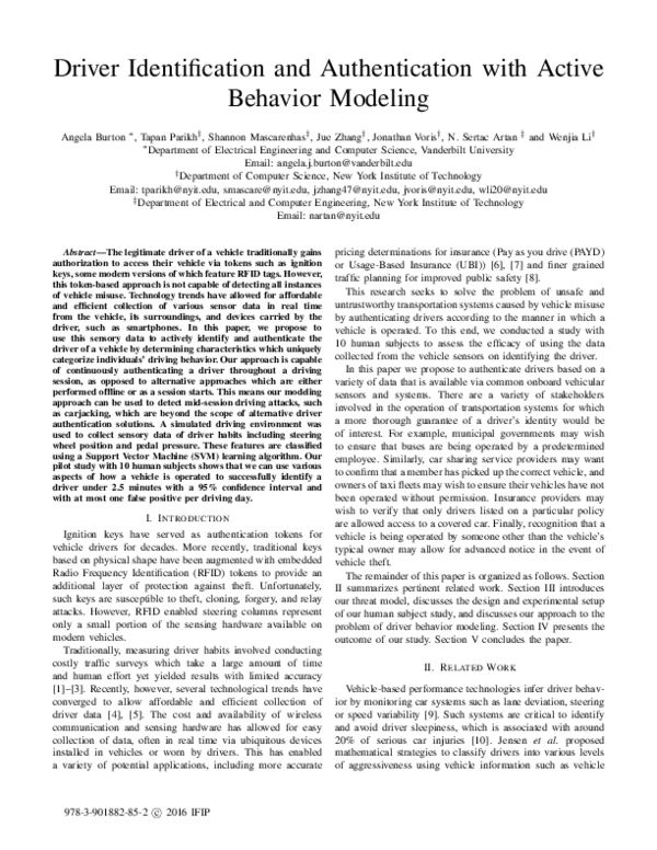 (PDF) Driver identification and authentication with active behavior modeling