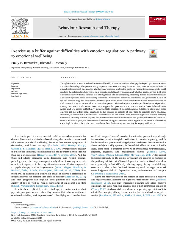 (PDF) Exercise as a buffer against difficulties with emotion regulation ...