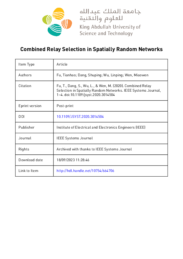 Pdf Combined Relay Selection In Spatially Random Networks