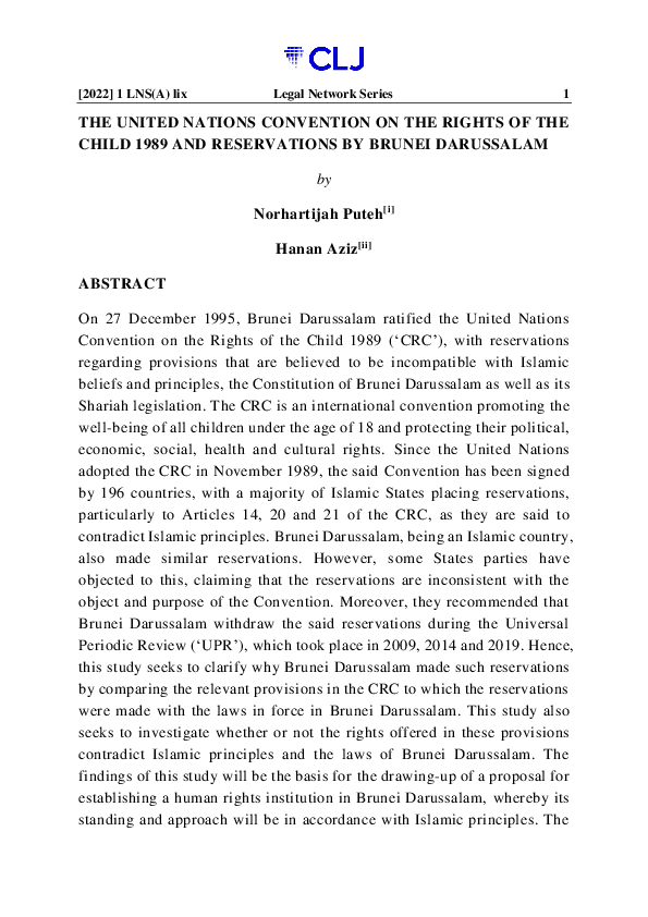 (PDF) THE UNITED NATIONS CONVENTION ON THE RIGHTS OF THE CHILD 1989 AND ...