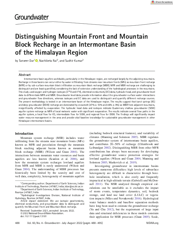 (PDF) Distinguishing Mountain Front and Mountain Block Recharge in an ...