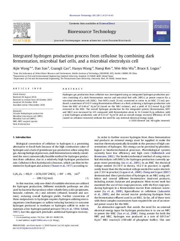 (PDF) Integrated hydrogen production process from cellulose by combining dark fermentation ...