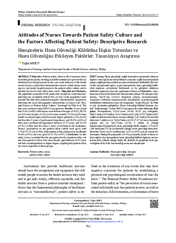 (PDF) Attitudes of Nurses Towards Patient Safety Culture (PDF) Attitudes of Nurses Towards Patient Safety Culture