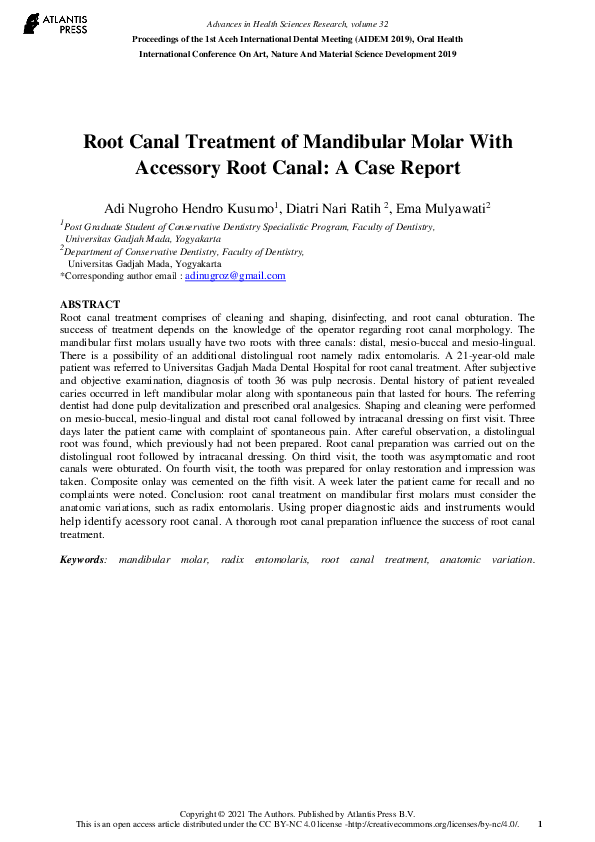 (PDF) Root Canal Treatment of Mandibular Molar With Accessory Root ...