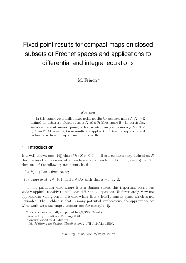 (PDF) Fixed point results for compact maps on closed subsets of Fréchet ...