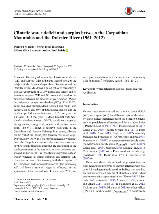 (PDF) Climatic water deficit and surplus between the Carpathian ...