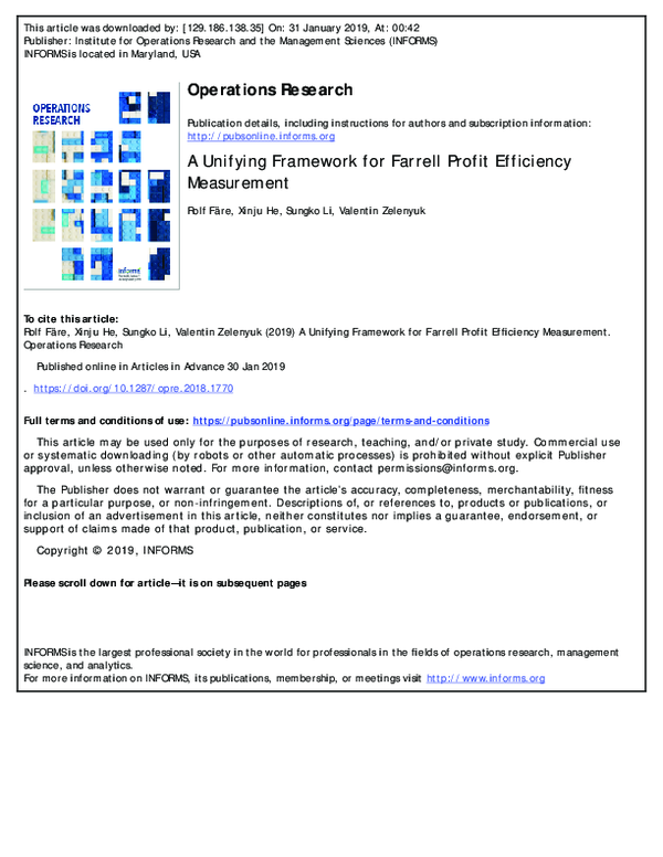 Pdf A Unifying Framework For Farrell Profit Efficiency Measurement