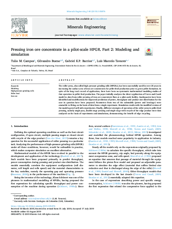 (PDF) Pressing iron ore concentrate in a pilot-scale HPGR. Part 1 ...