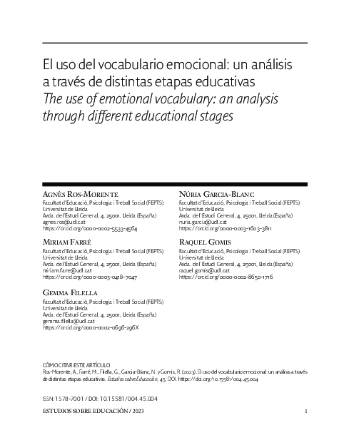 (PDF) El uso del vocabulario emocional: un análisis a través de ...