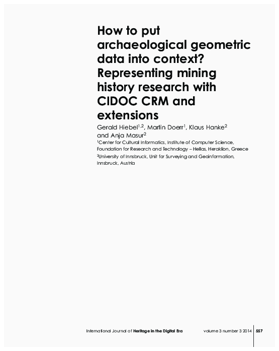(PDF) How to put archaeological geometric data into context? Representing mining history ...