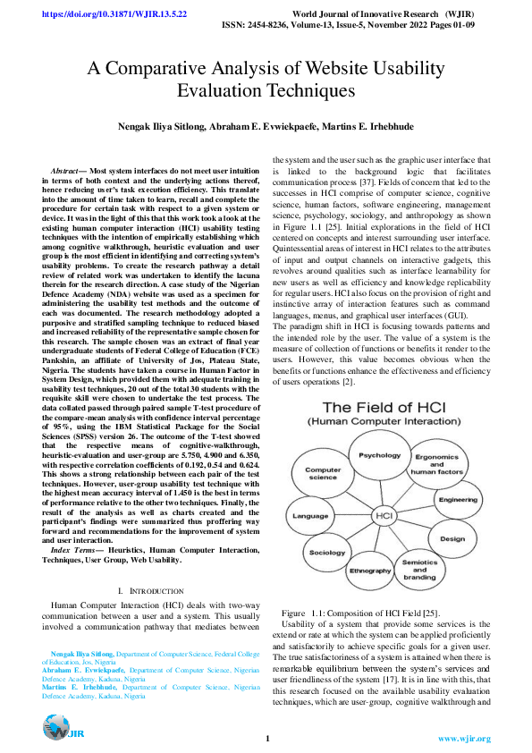 Pdf A Comparative Analysis Of Website Usability Evaluation Techniques