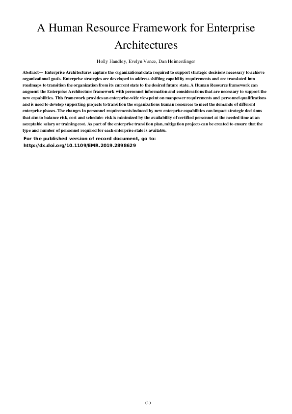 (PDF) A Human Resource Framework for Enterprise Architectures