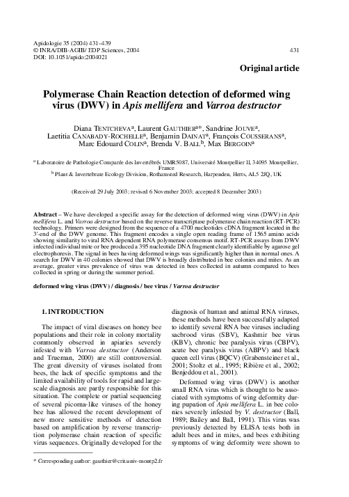 (PDF) Polymerase Chain Reaction detection of deformed wing virus (DWV ...