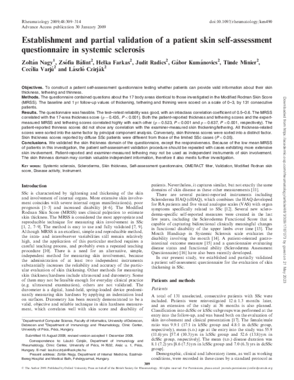 (PDF) Establishment and partial validation of a patient skin self ...