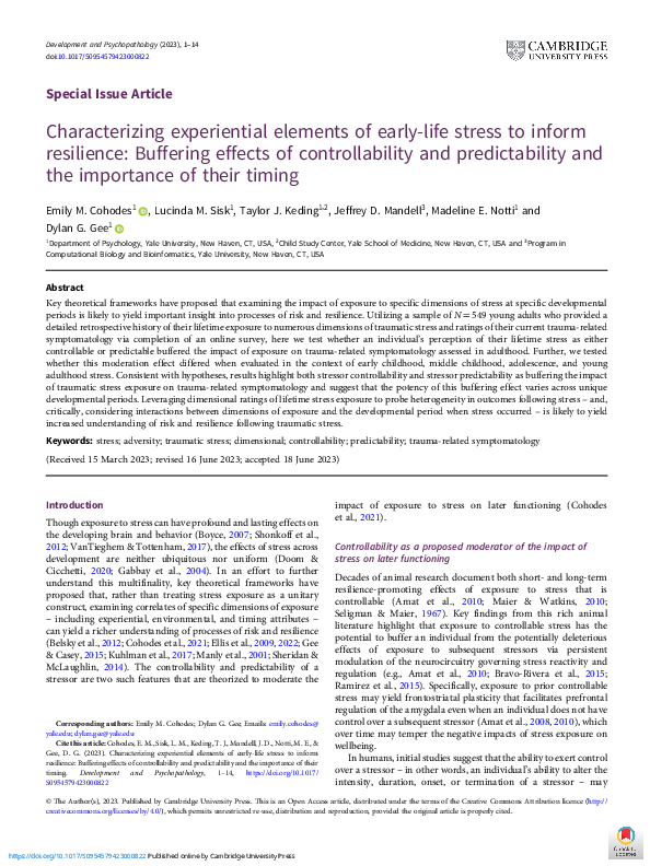 (PDF) Characterizing experiential elements of early-life stress to ...