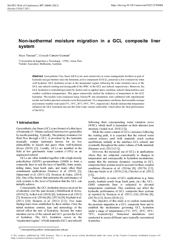(PDF) Non-isothermal moisture migration in a GCL composite liner system