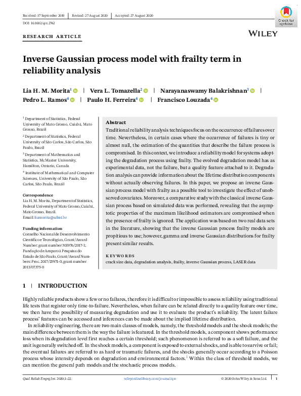 (PDF) Inverse Gaussian process model with frailty term in reliability analysis