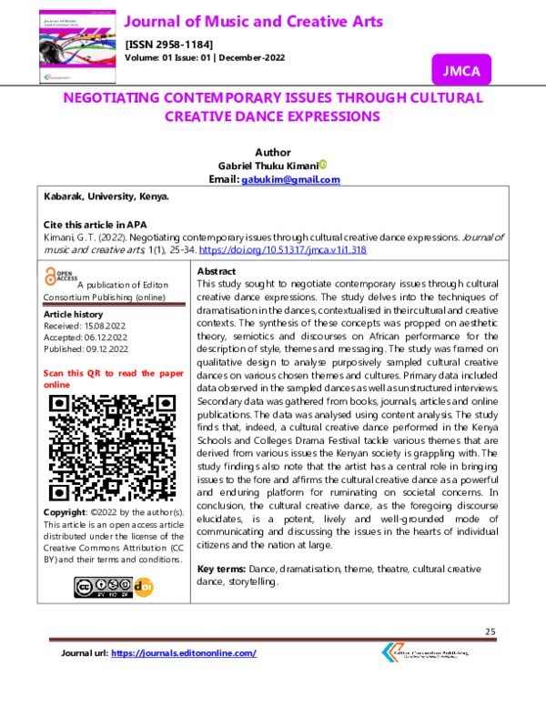 (PDF) Negotiating contemporary issues through cultural creative dance ...