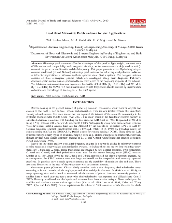 (PDF) Dual Band Microstrip Patch Antenna for Sar Applications
