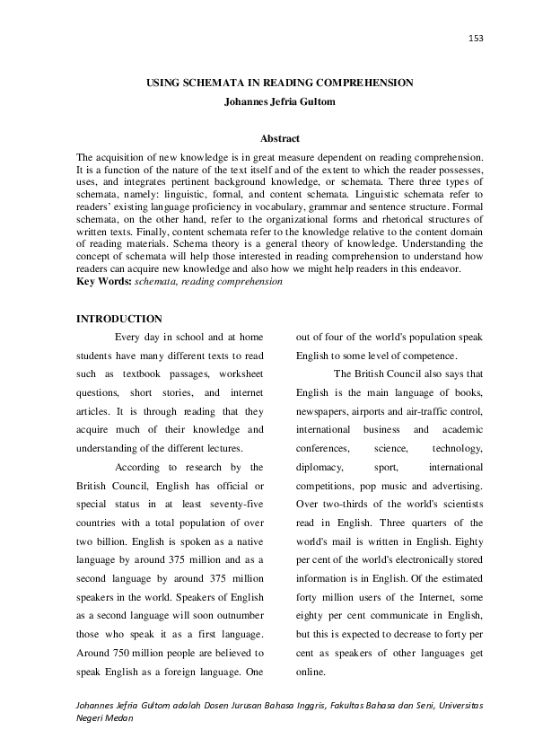 (PDF) Using Schemata in Reading Comprehension