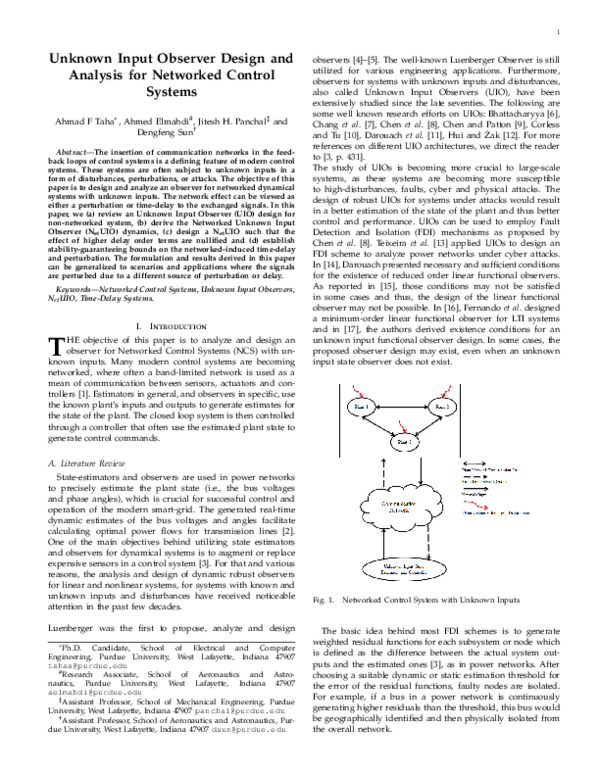 (PDF) Unknown input observer design and analysis for networked control systems