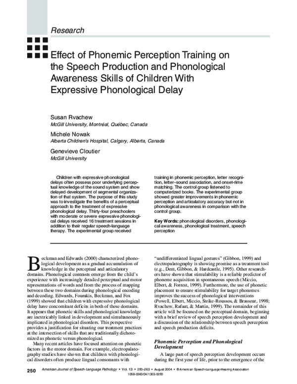 (PDF) Effect of Phonemic Perception Training on the Speech Production and Phonological Awareness ...