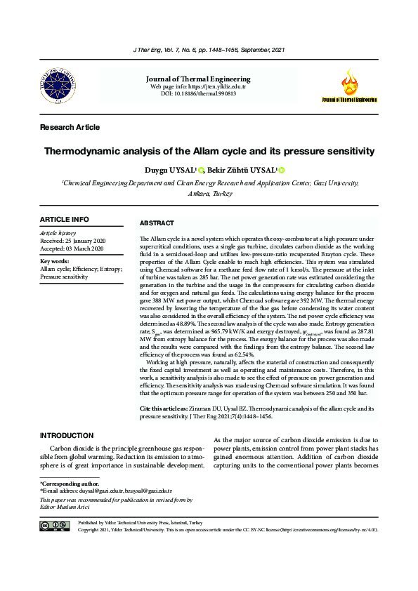 (PDF) Thermodynamic analysis of the Allam cycle and its pressure ...