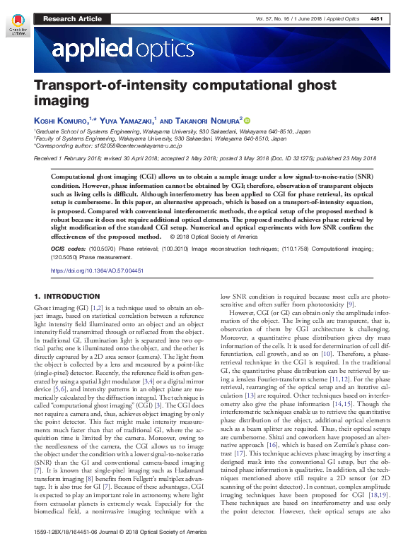 (PDF) Transport-of-intensity computational ghost imaging