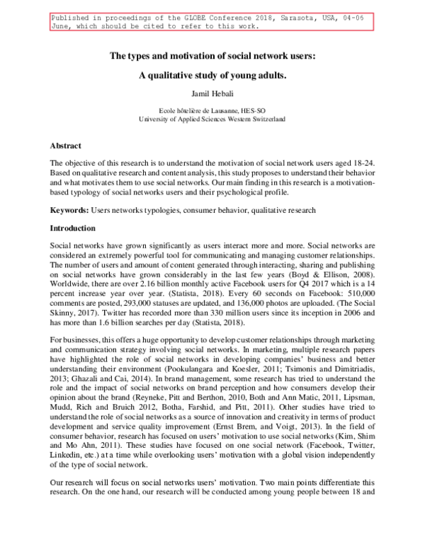 (PDF) The types and motivation of social network users ::a qualitative study of young adults ...