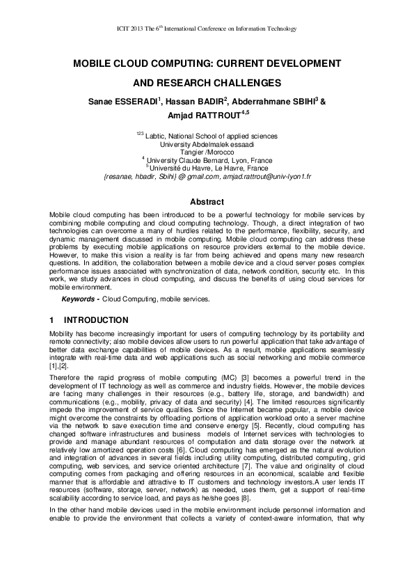 (PDF) Mobile cloud computing: Current development and research challenges