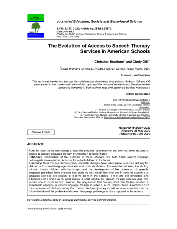 (PDF) The Evolution of Access to Speech Therapy Services in American ...