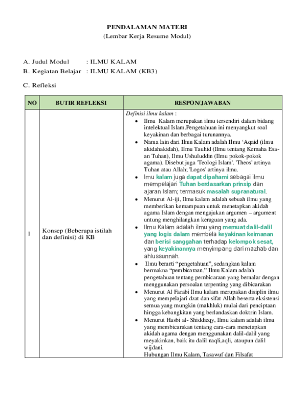 (PDF) Lembar Kerja Resume Modul) A. Judul Modul : ILMU KALAM B ...