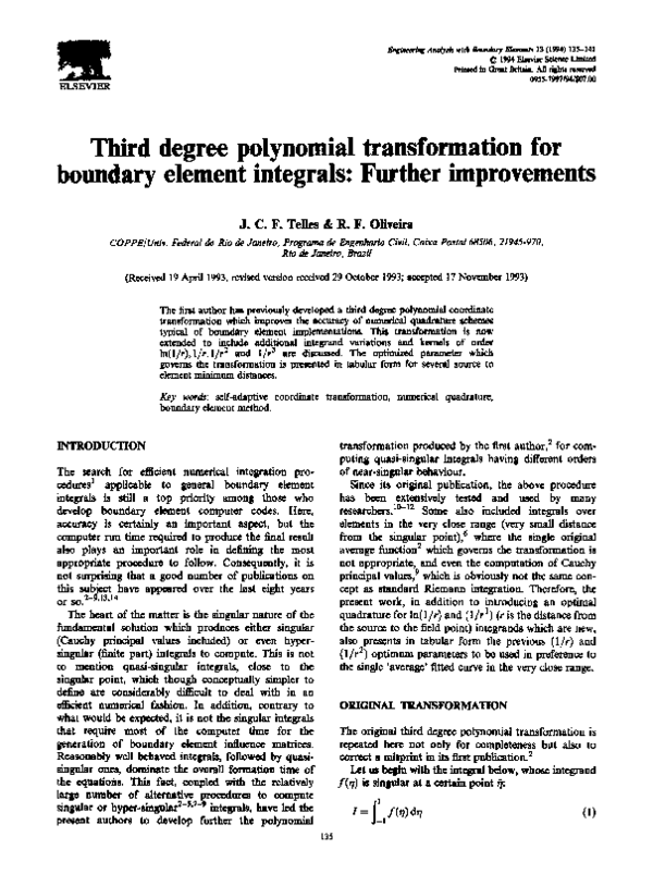(PDF) Third degree polynomial transformation for boundary element integrals: Further improvements