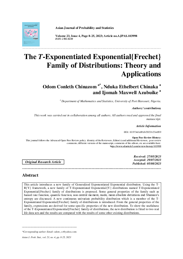 (PDF) T-Exponentiated Exponential Frechet Distributions: Properties and ...